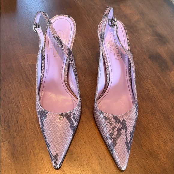 Coach | Shoes | Coach Pink And Black Snake Print Texture Slingback ...